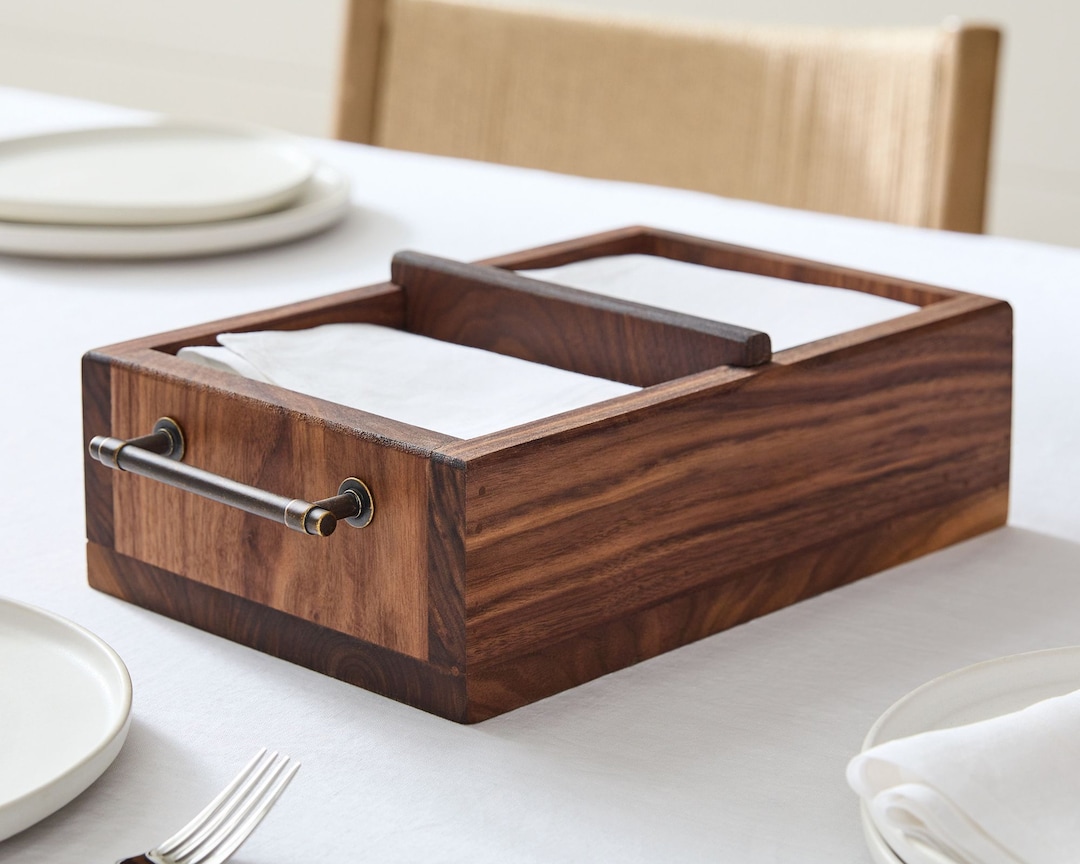Handmade Black Walnut Wood Table Organizer With Bronze Handles - Etsy