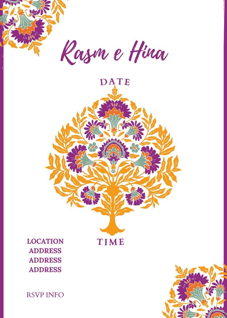 Plantilla de invitación Rasm e Hina Mehndi, invitación de boda india ...