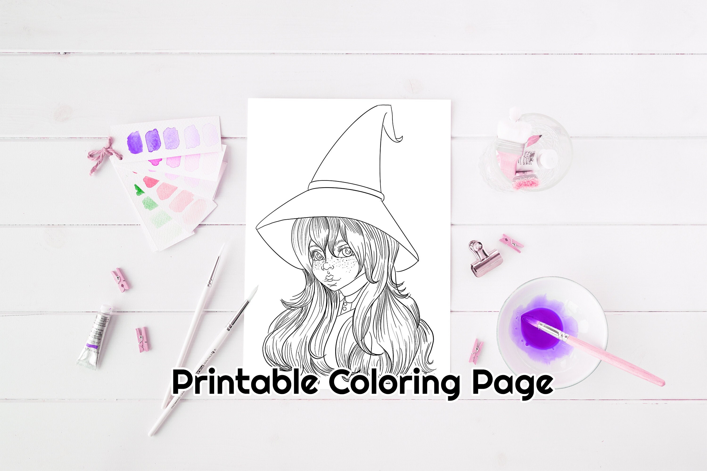 Halloween Coloring Page, Witch Coloring Page, Party Favors, Coloring ...