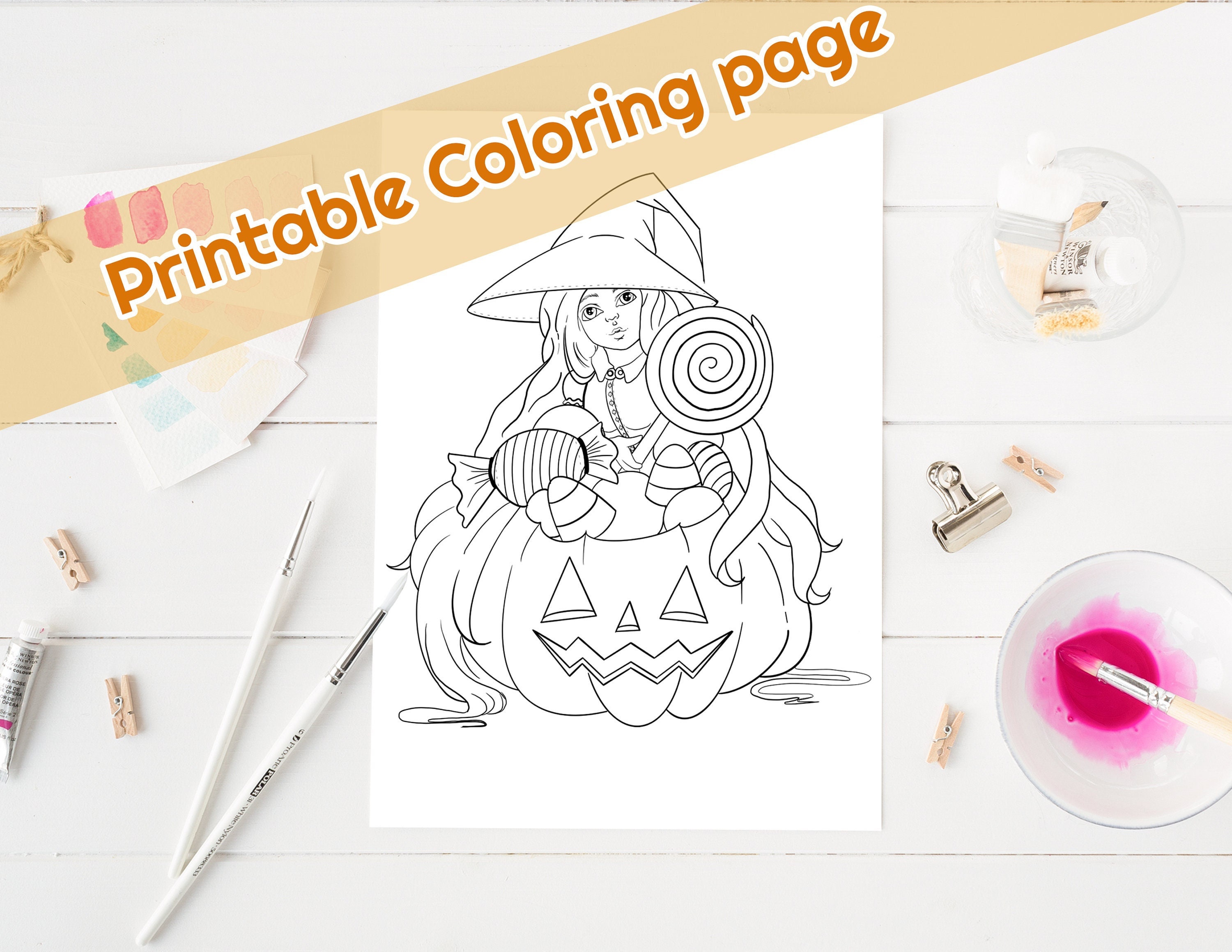 Halloween Coloring Page, Pumpkin Coloring Page, Party Favors, Coloring ...
