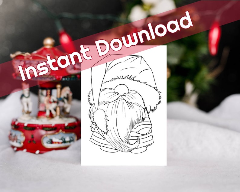 Santa Gnome Coloring Page, Christmas Pj's Line Art (digital Download ...