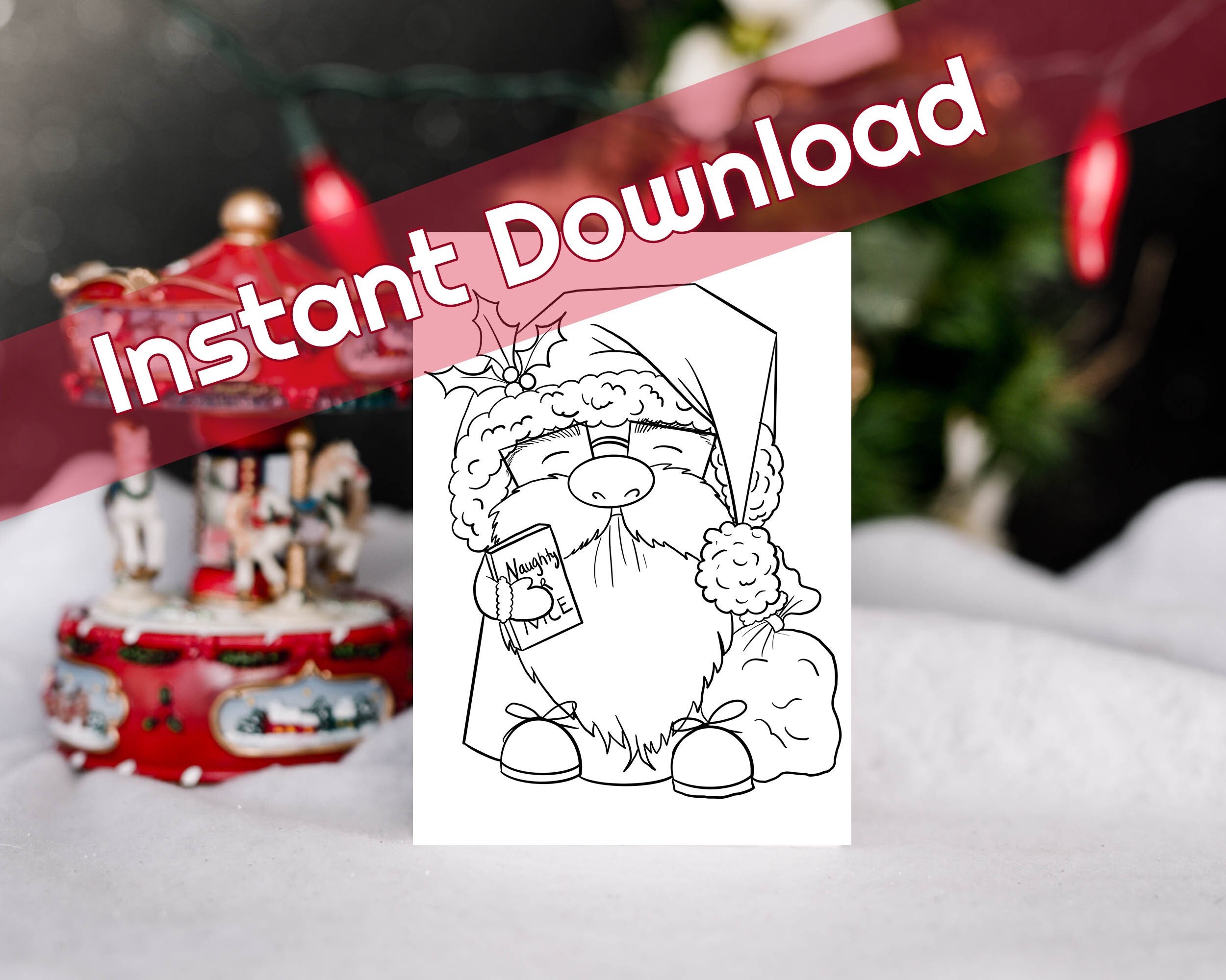 Santa Claus Coloring Page Christmas Coloring Page Gnome - Etsy