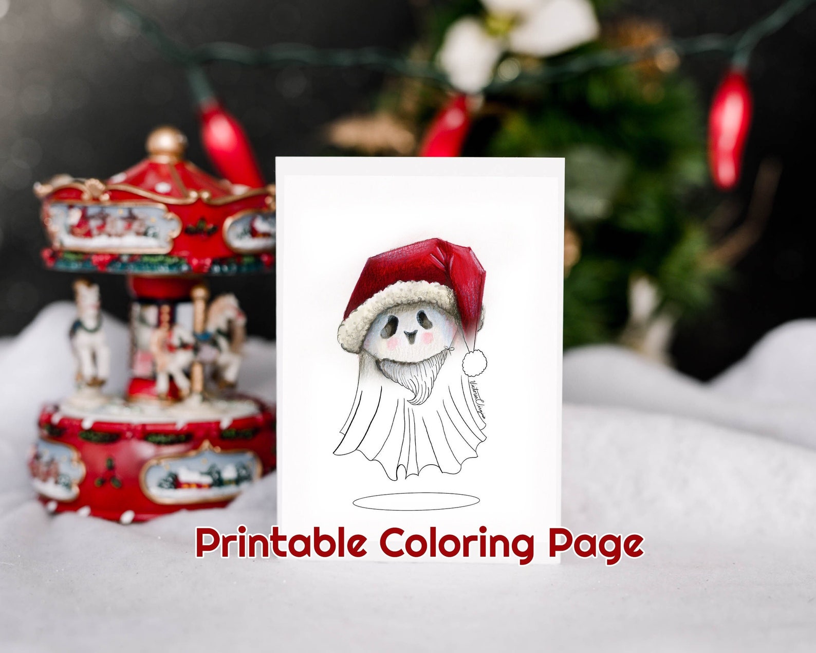 Santa Ghost Coloring Page, Christmas Printable (PDF) - Etsy