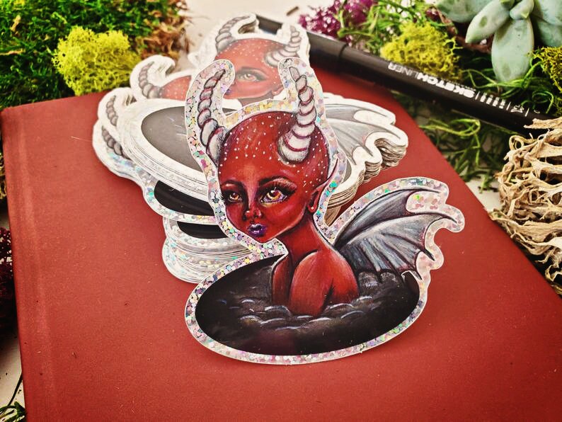 Halloween Red Devil Sticker Demon Girl Sticker Tattoo - Etsy UK