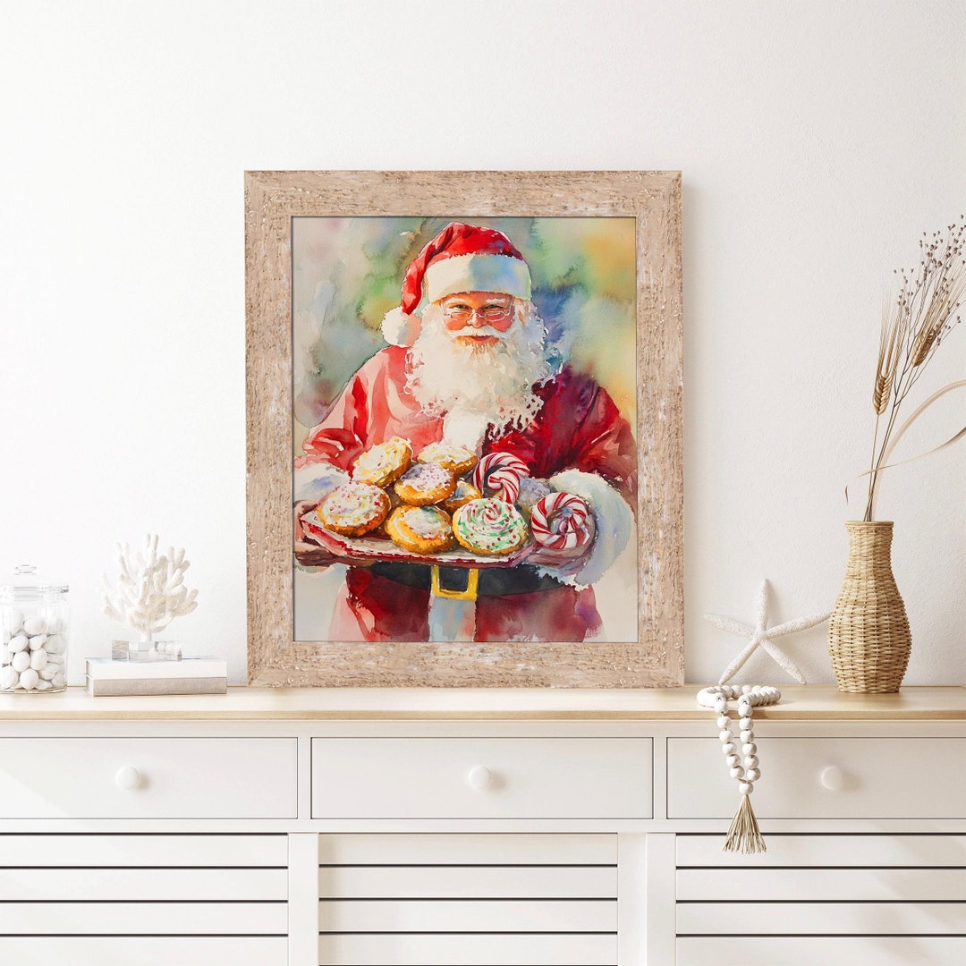 Santa Claus Framed Print Portrait, Santa Claus and Cookies Art Print ...