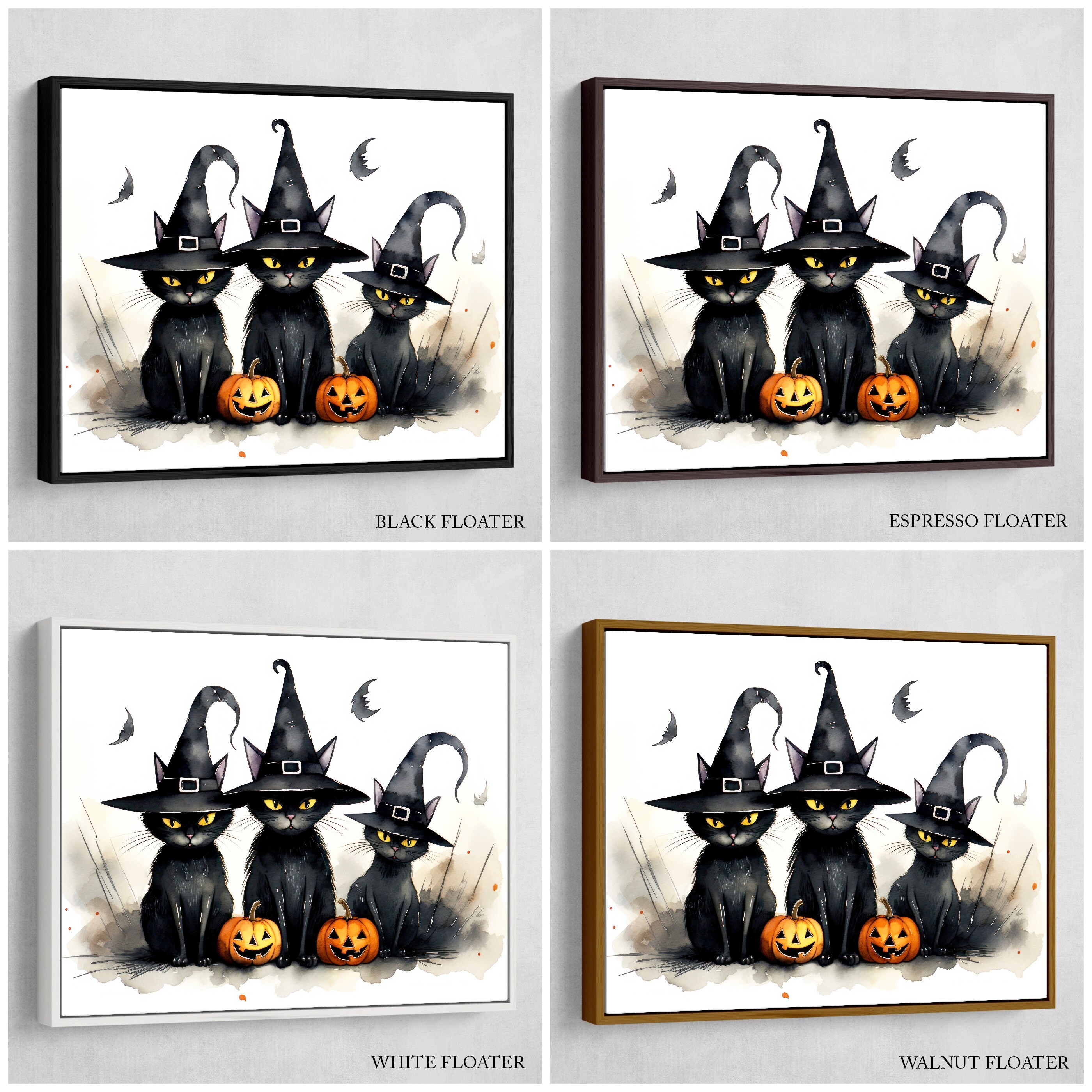3 Witch Cats Halloween Canvas Print Decor Halloween Home - Etsy