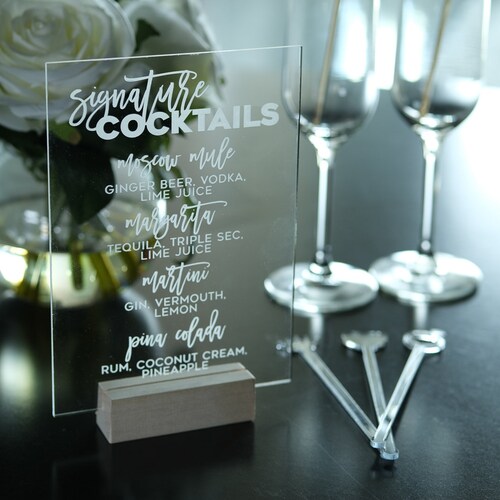 Custom Acrylic Drink Bar Menu Choose Your Fonts Signature - Etsy