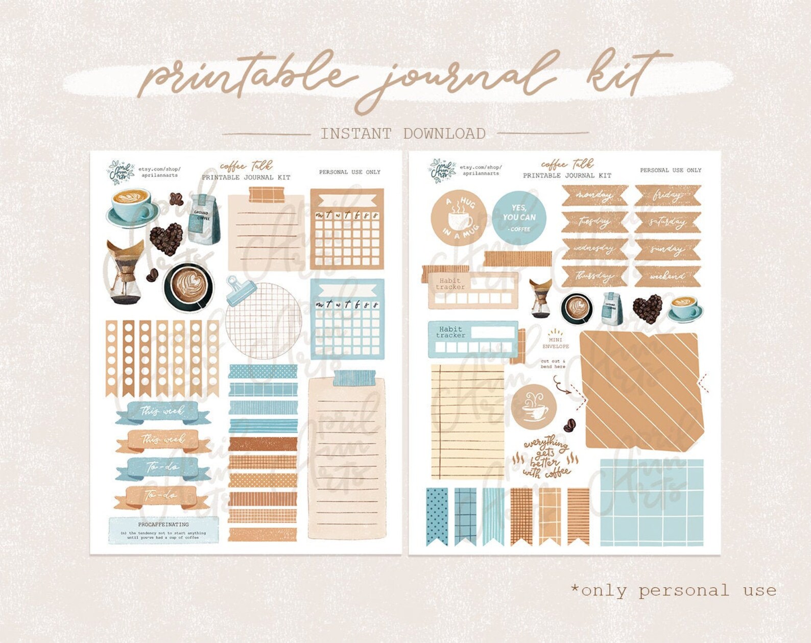 07 Printable Journal Kit PERSONAL USE only downloadable | Etsy