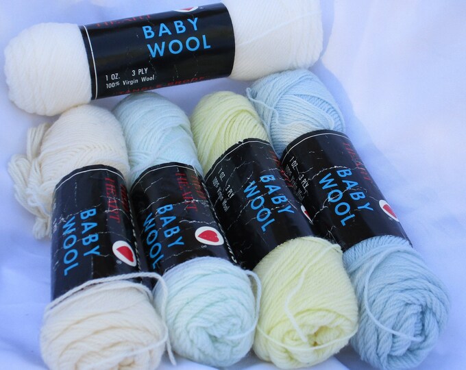 Vintage Red Heart Baby Wool, Blue Green White Yellow Pink Cream; 1oz ...