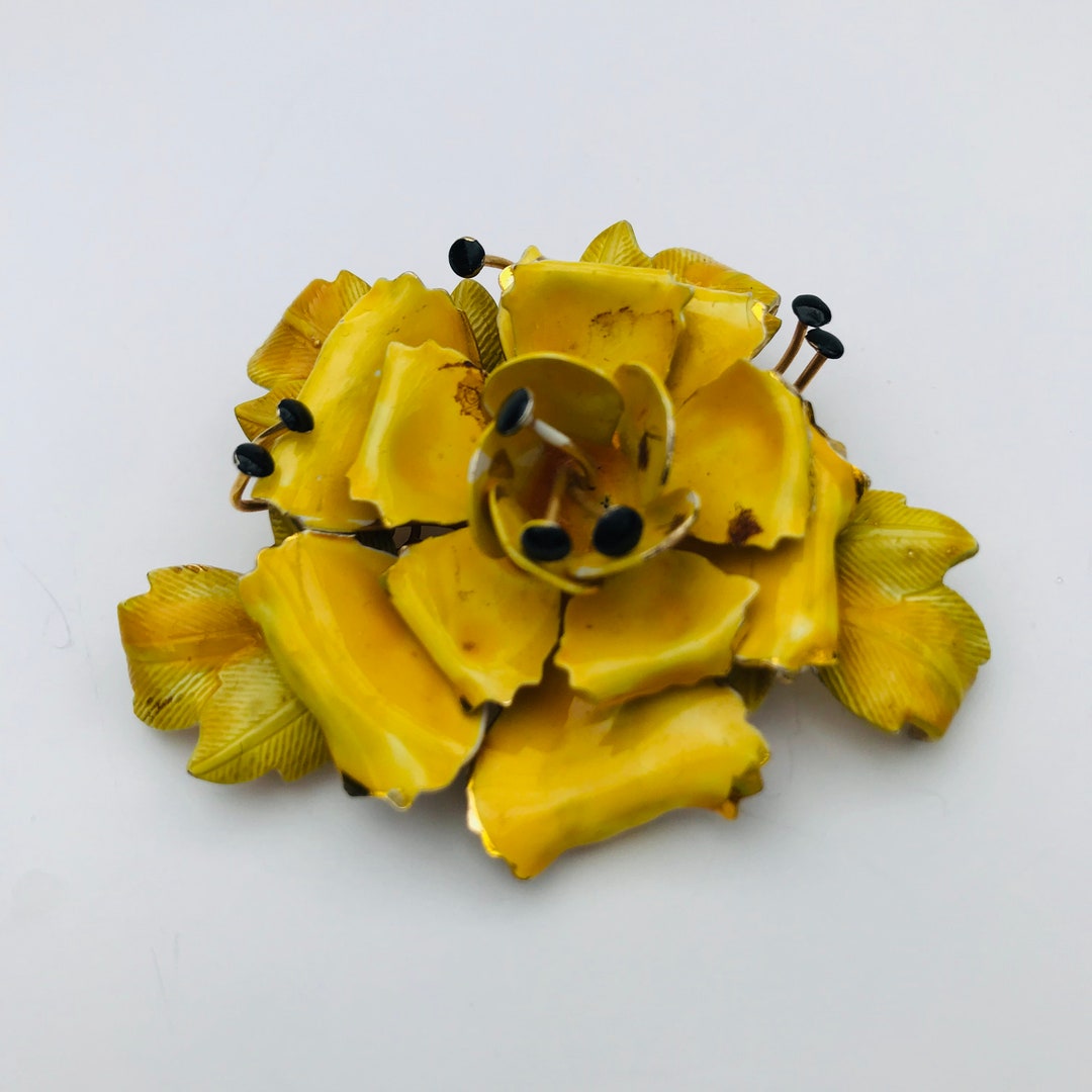 Original by Robert Enamel Yellow Rose Brooch - Etsy