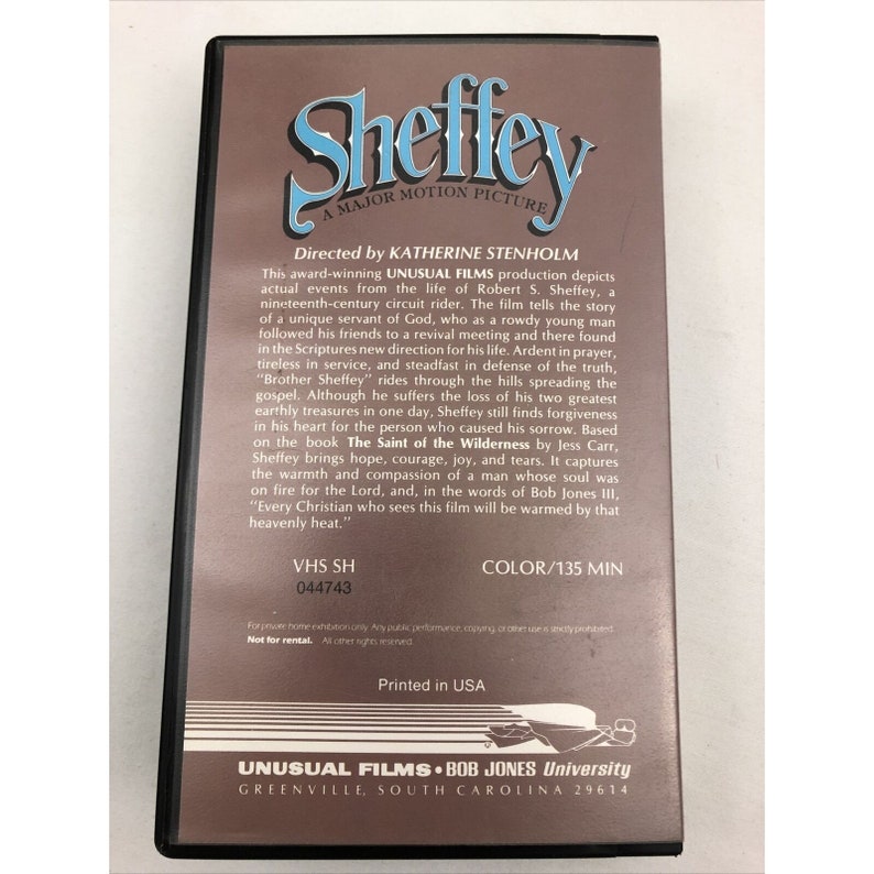 Sheffey VHS 1978 Bob Jones University VHS Unusual Films - Etsy