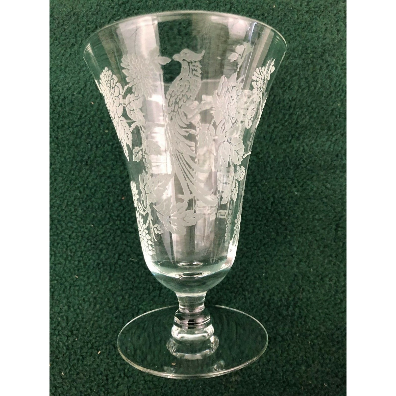 Morgantown Cathay Crystal Etched Floral Bird Peacock 4 - Etsy