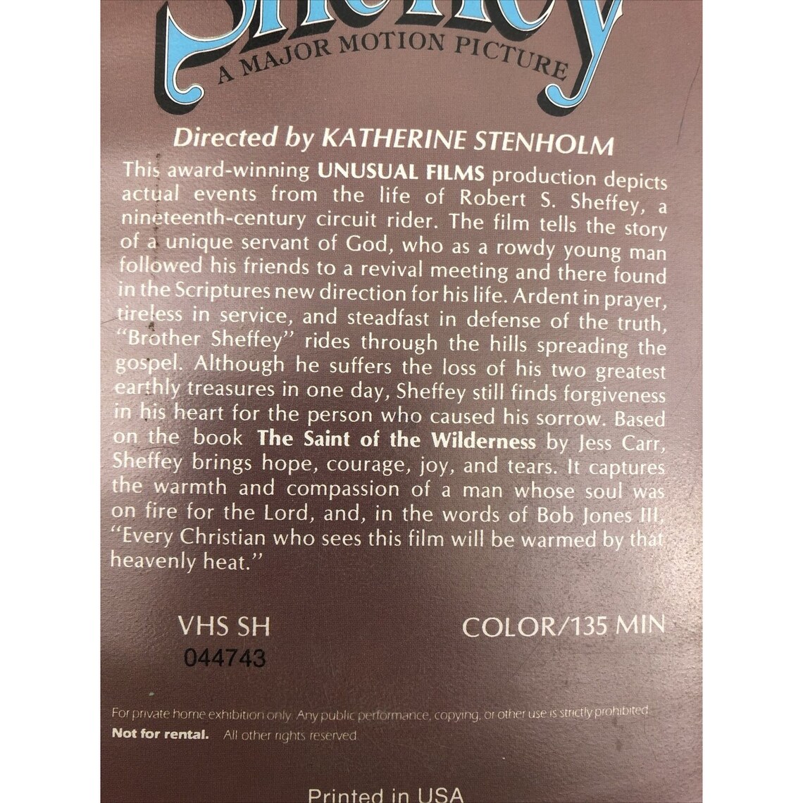 Sheffey VHS (1978) Bob Jones University VHS Unusual Films Circuit Rider ...