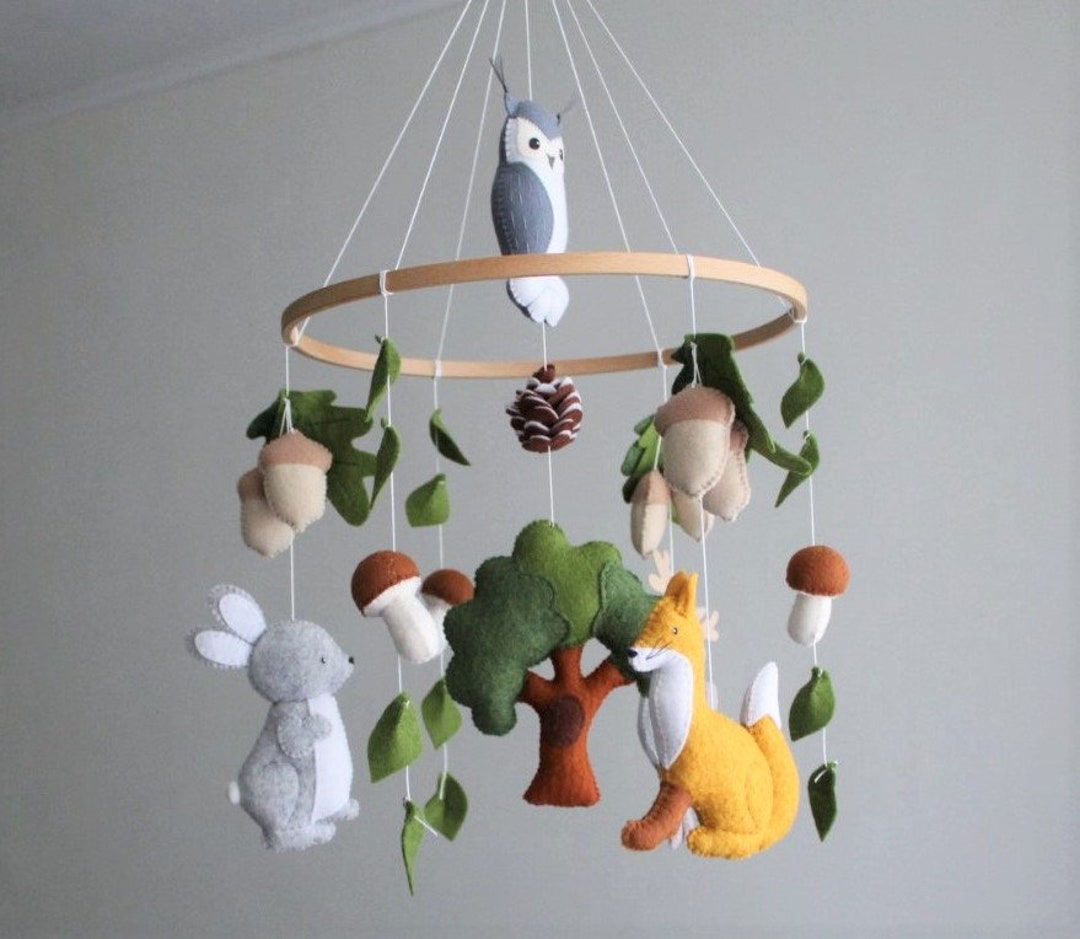 Woodland Animals Baby Mobile: Felt Forest Nursery Decor, Felt Bunny Fox ...