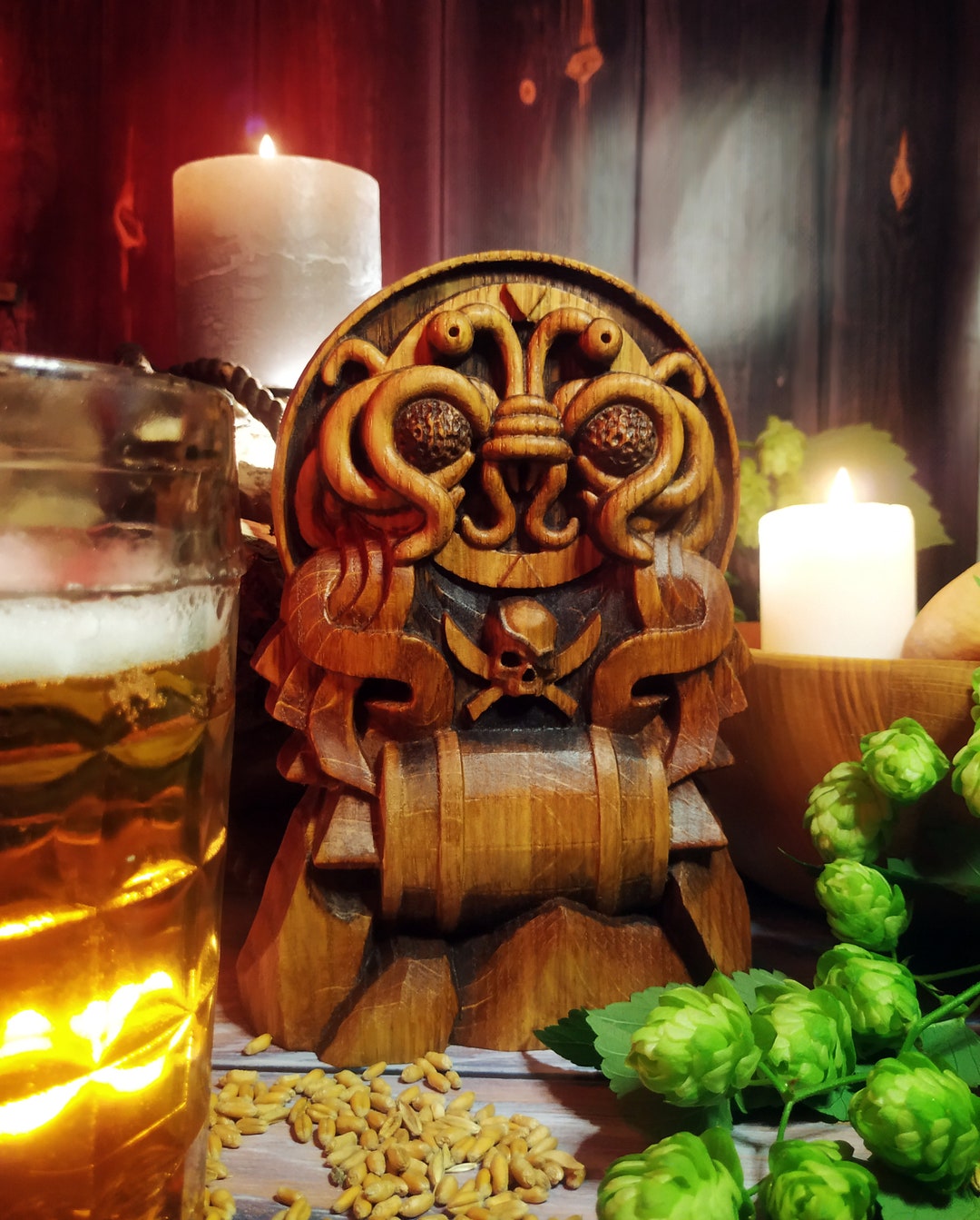 Flying Spaghetti Monster Beer Altar Carving Wood Pirates Pastafarian ...