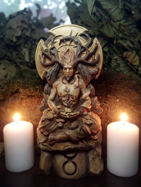 Cernunnos Cernun Wood Horned God Celtic God Altar Statue - Etsy