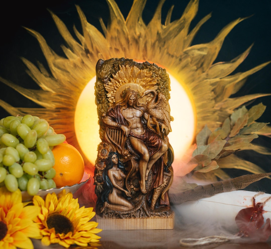 Carved Ash Wood Apollo Statue: Greek Sun God, Patron of the Arts (10.6 ...