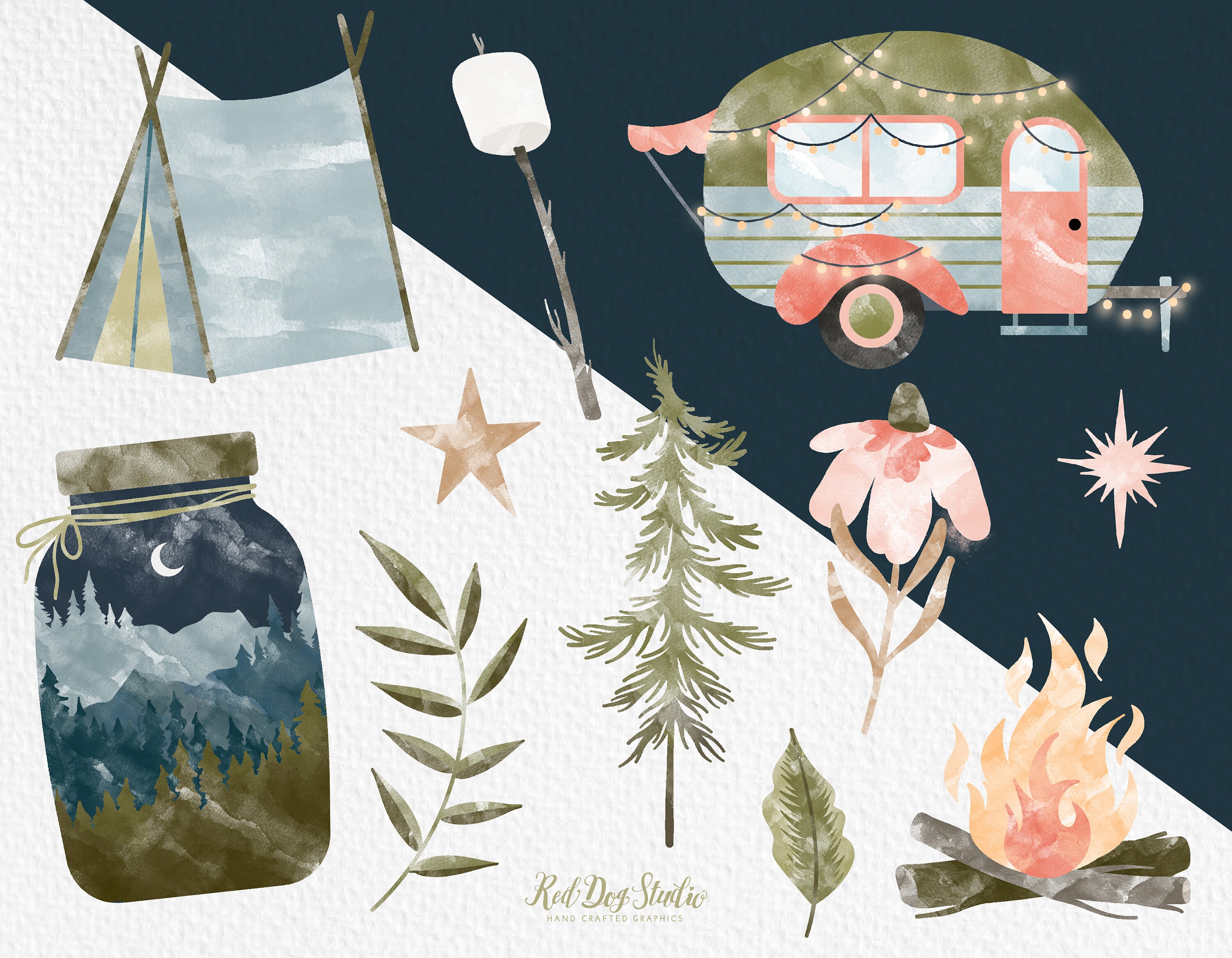 Camper Watercolor Clip Art PNG Camping Summer Clipart String - Etsy