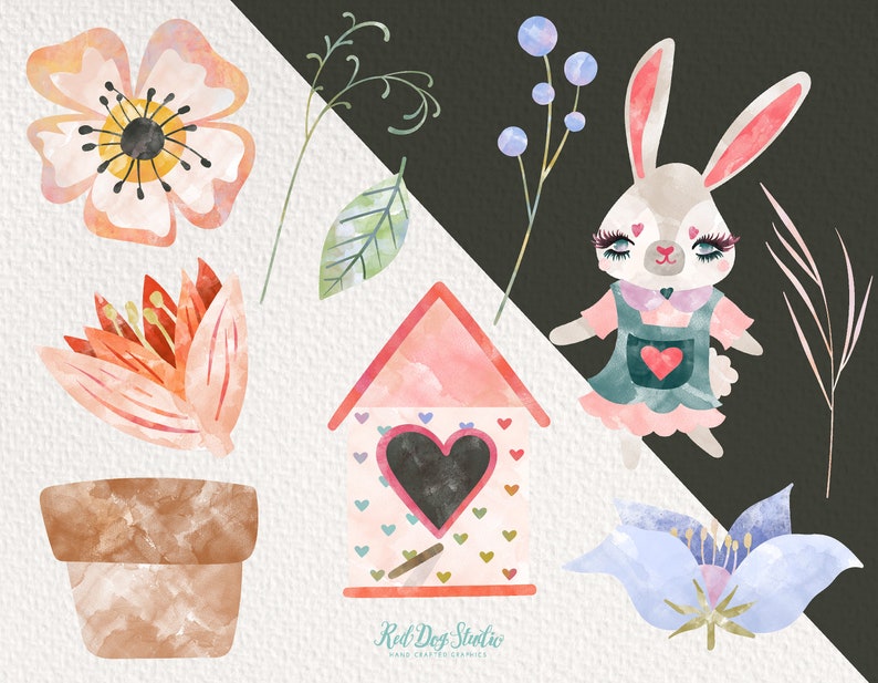 Watercolor Spring Clipart Bunny Rabbit Watercolor Easter Clip - Etsy