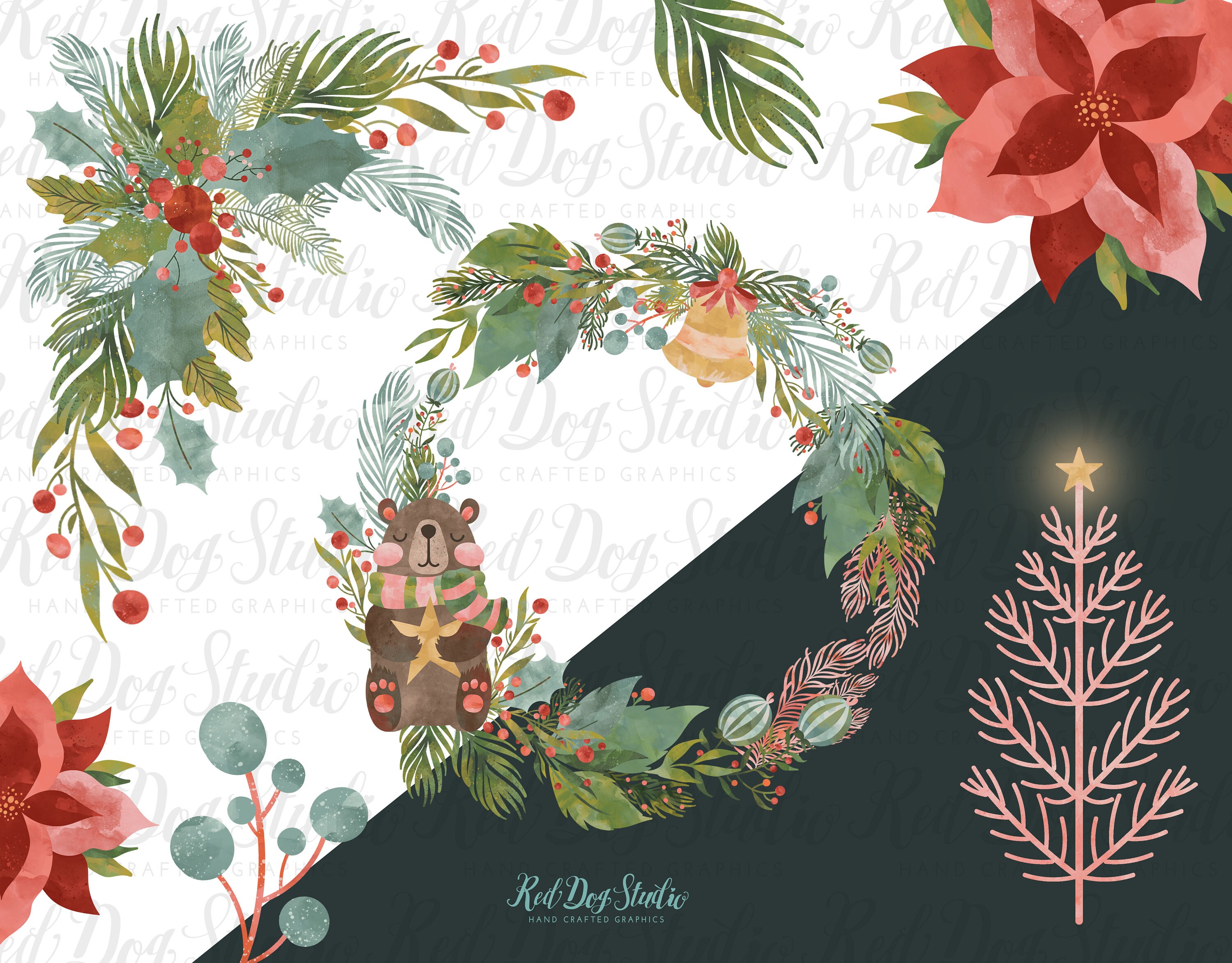 Winter Christmas Watercolor Holiday Greenery Woodland - Etsy