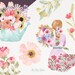 Watercolor Spring Clipart Girls, Pretty Spring Watercolor Flowers, Face ...