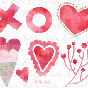 Valentine Clip Art, Watercolor Valentines Day Clipart Illustrations ...