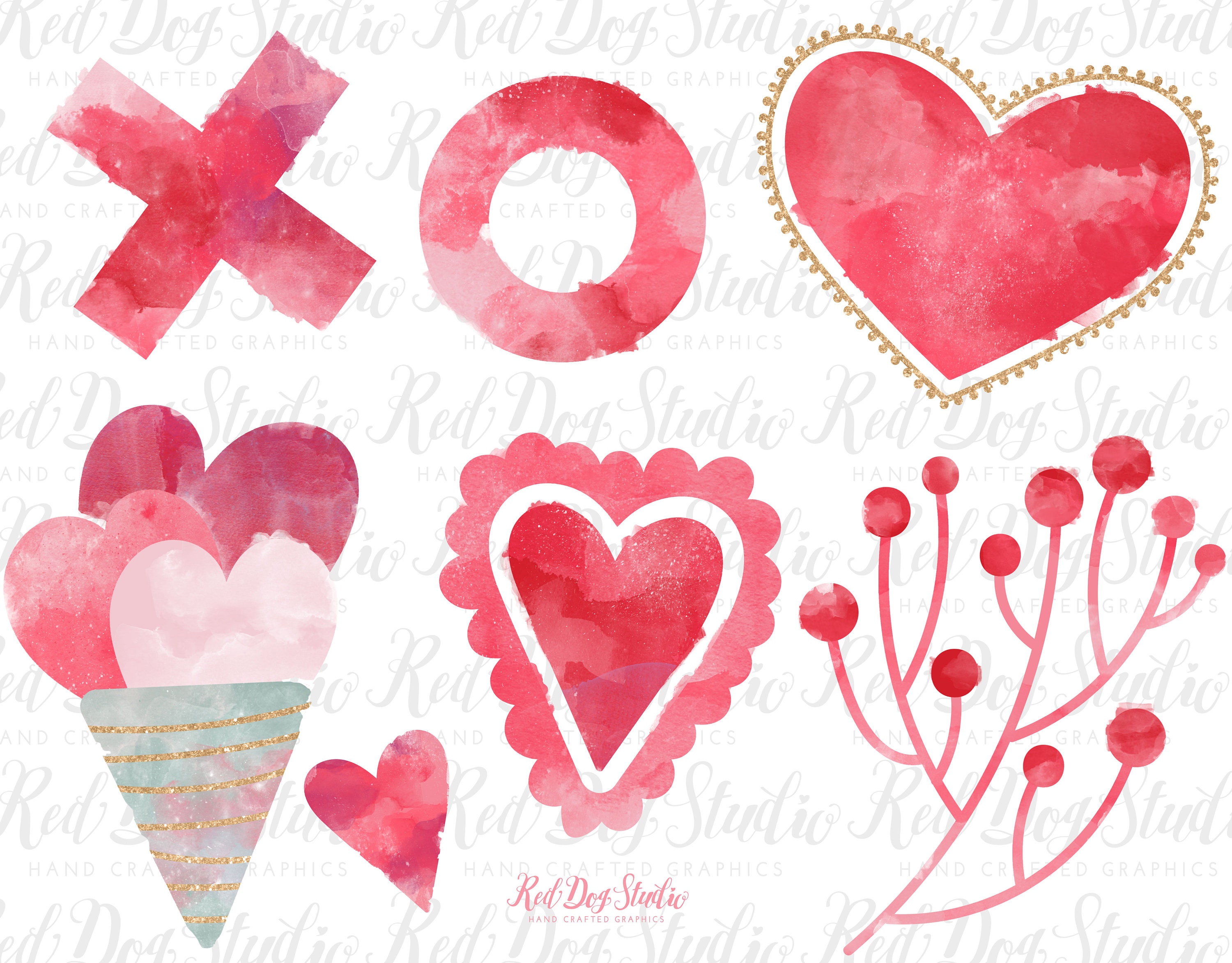Valentine Clip Art Watercolor Valentines Day Clipart - Etsy