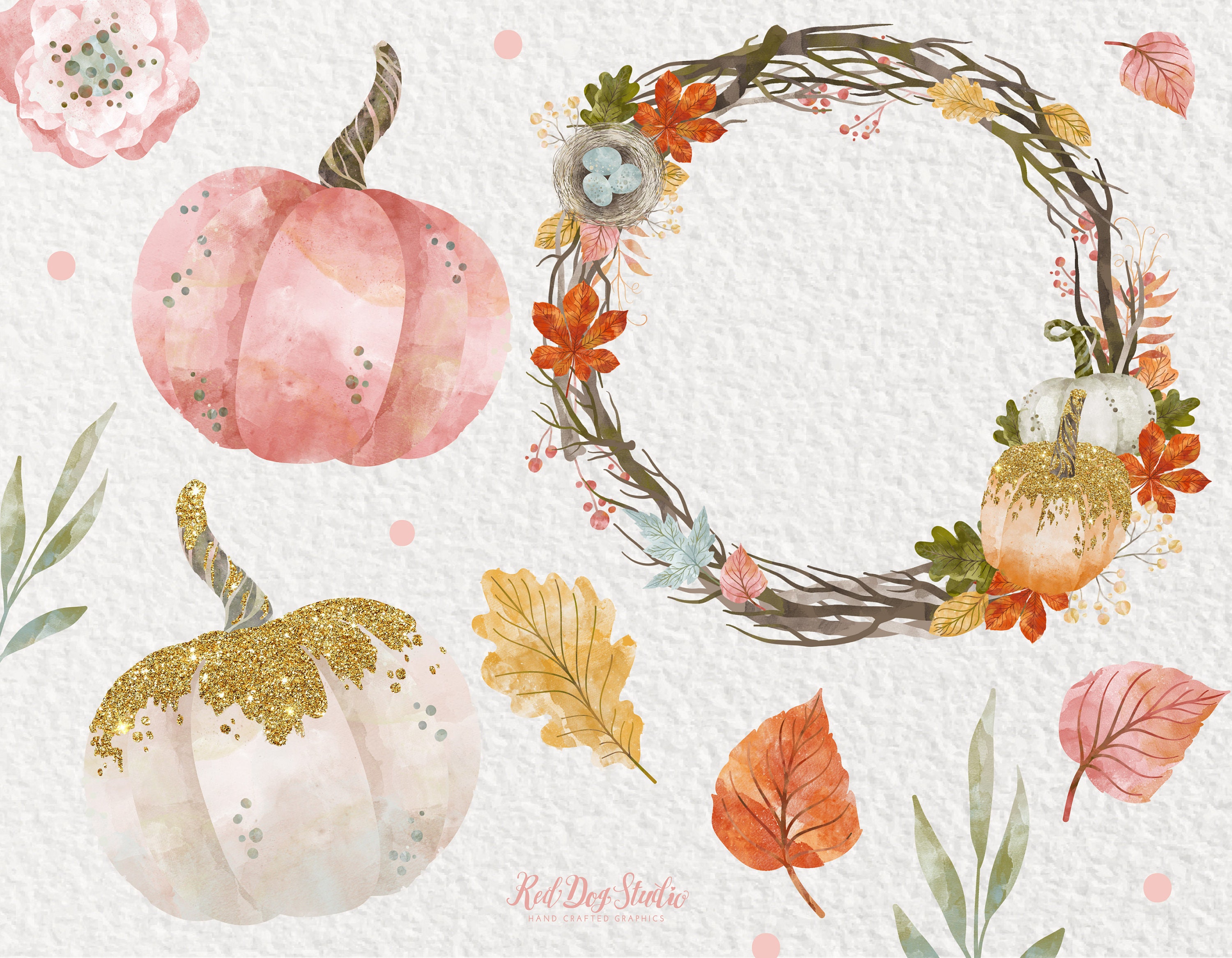 Watercolor Autumn Clipart Watercolor Pumpkin Clip Art Wreath - Etsy