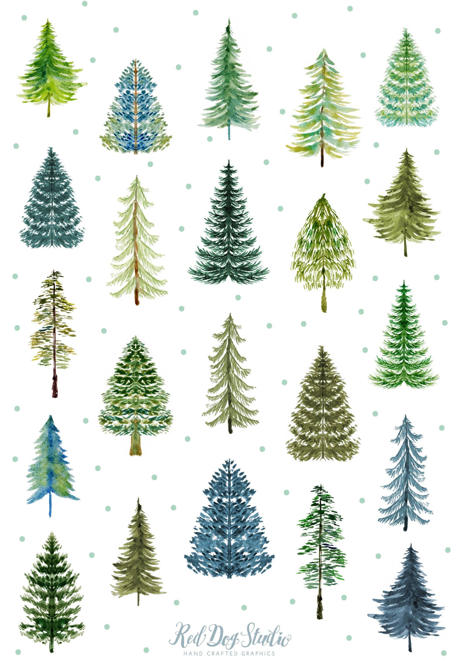 Watercolor Pine Tree Forest Clipart Watercolor Tree Clipart | Etsy