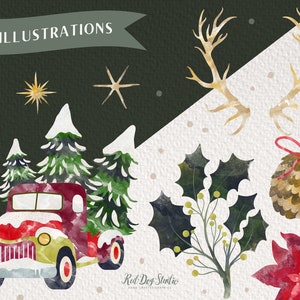 Rustic Christmas Truck Clipart, Watercolor Christmas Clip Art ...