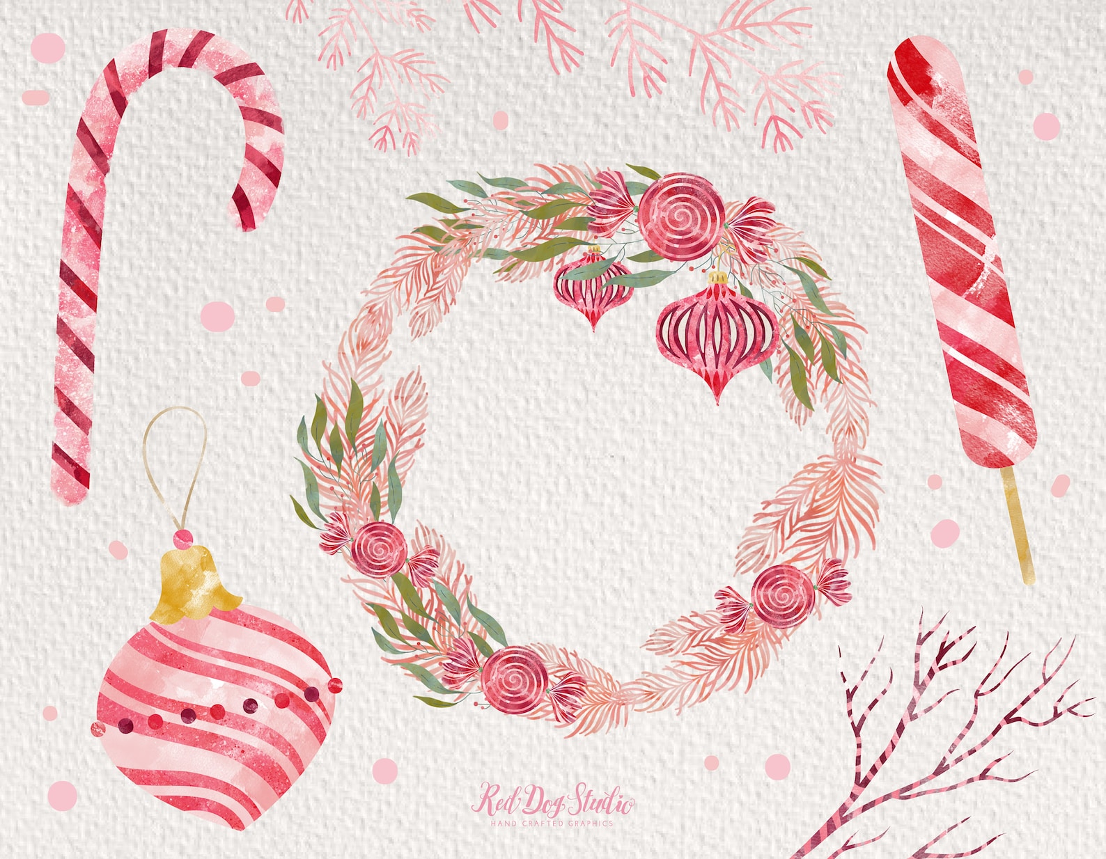 Watercolor Christmas Clipart Pink Christmas Clipart Glitter | Etsy