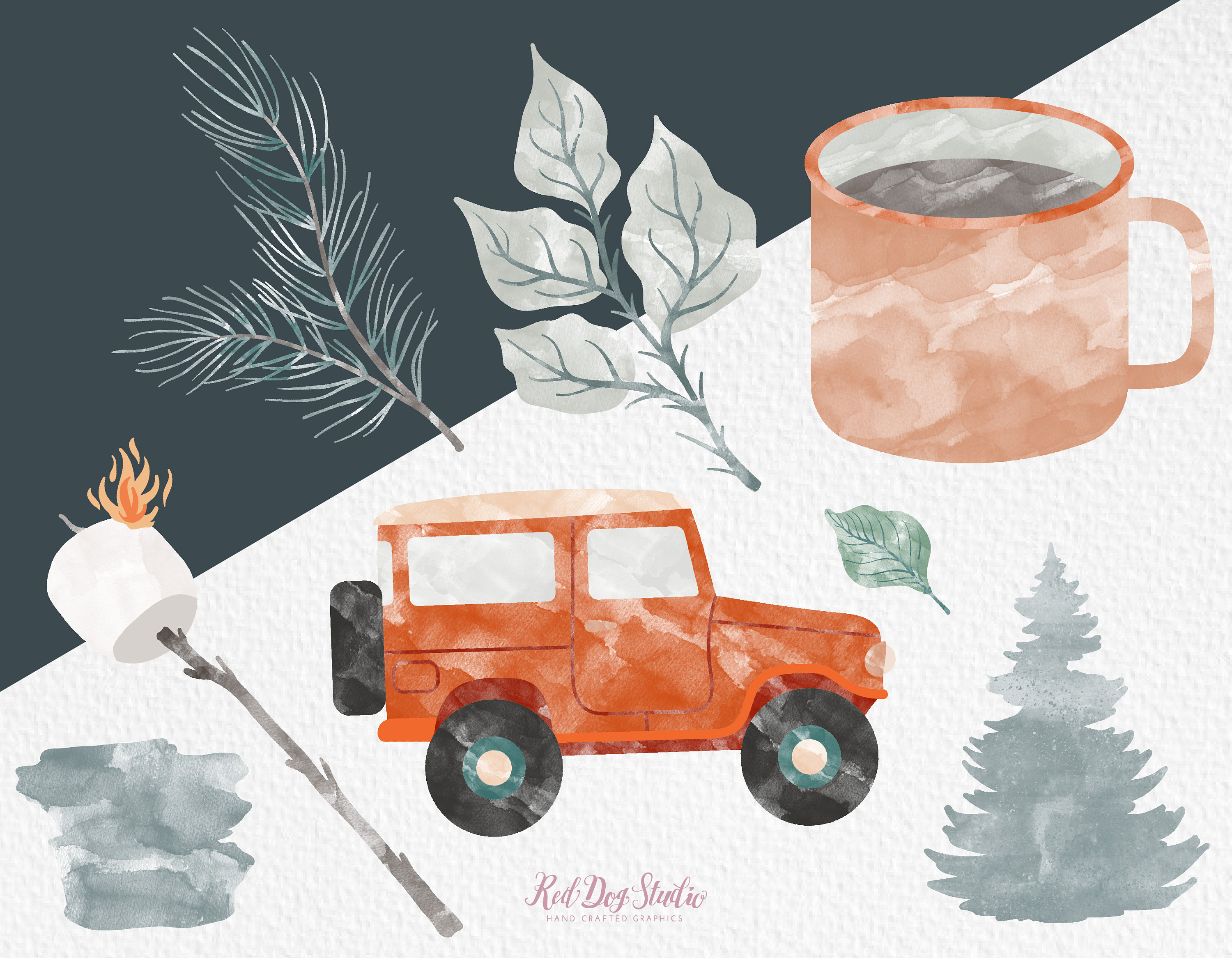Camping Clipart Watercolor Wilderness Forest Clip Art Instant - Etsy