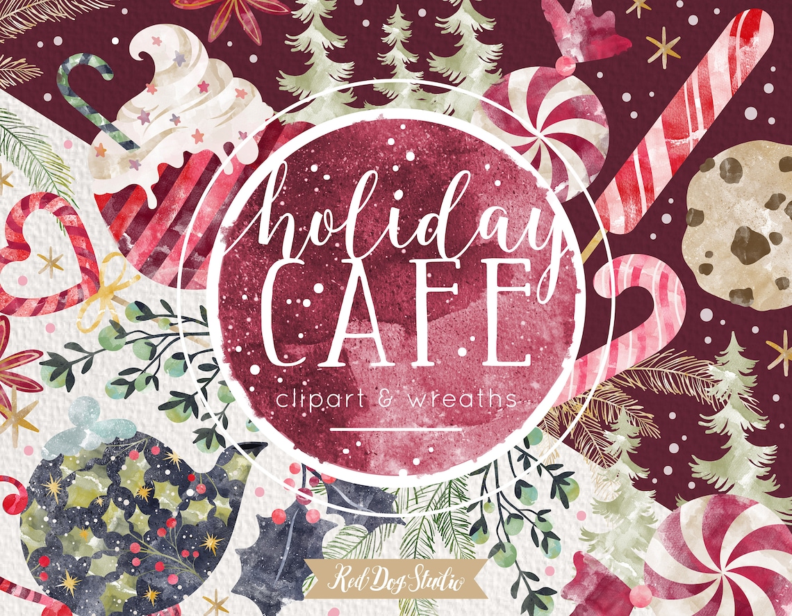 Winter Cafe Clipart Images Watercolor Holiday Clipart Candy - Etsy