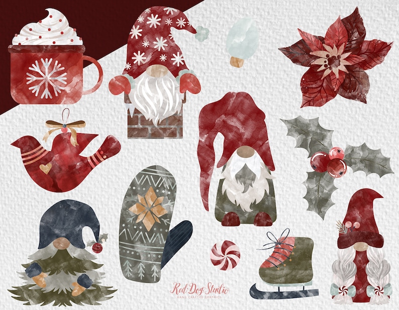 Watercolor Gnome Clipart Watercolor Christmas Gnomes Gnome - Etsy