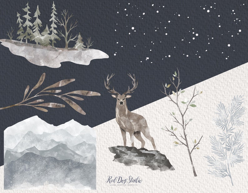 Watercolor Woodland Clipart Watercolor Winter Christmas - Etsy