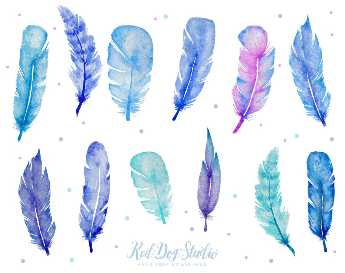 Watercolor Feather Clipart Images Hand Painted Feathers - Etsy