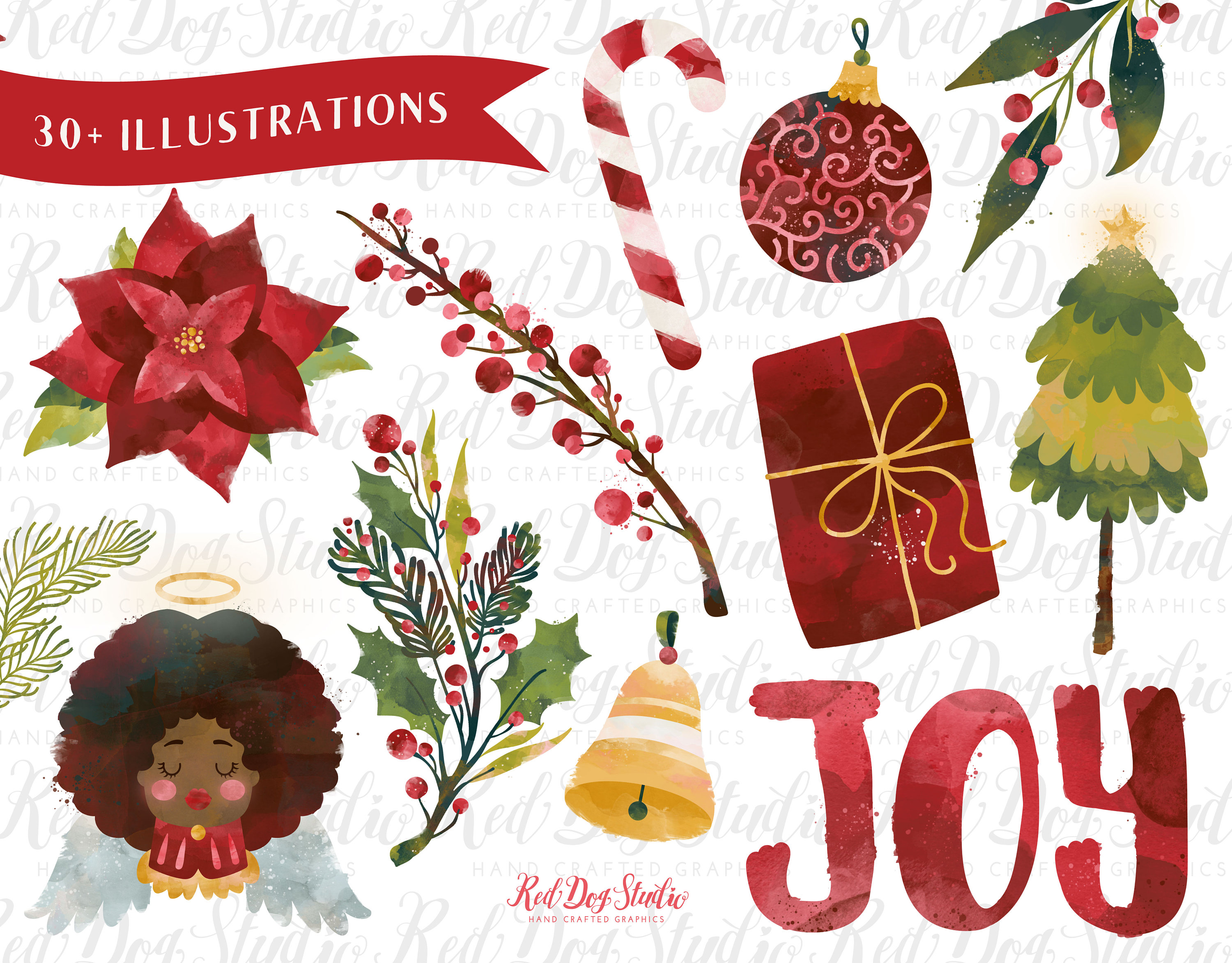 Watercolor Christmas Clip Art Graphics Holiday Greenery - Etsy