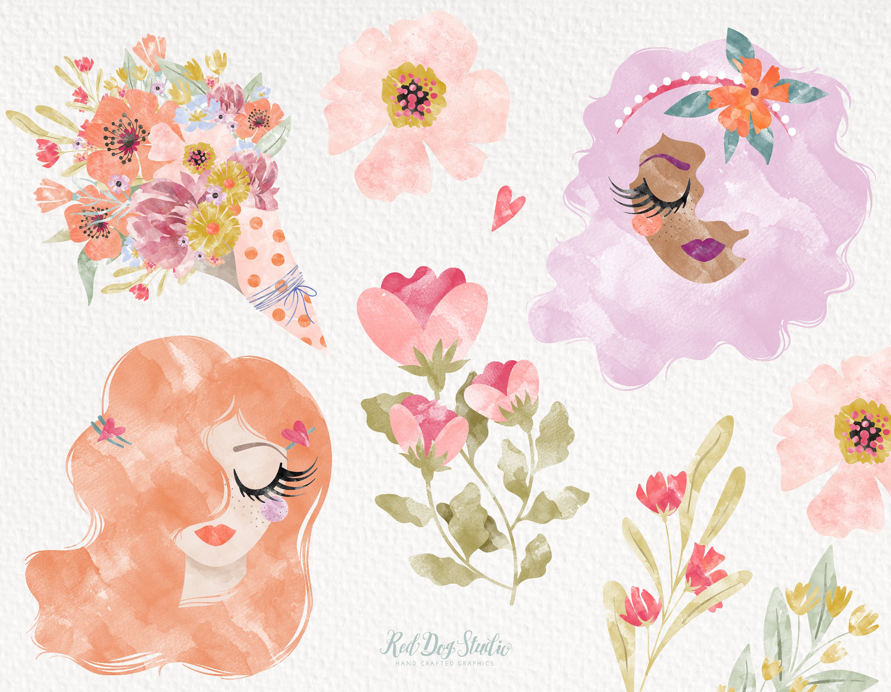 Watercolor Spring Clipart Girls Pretty Spring Watercolor | Etsy