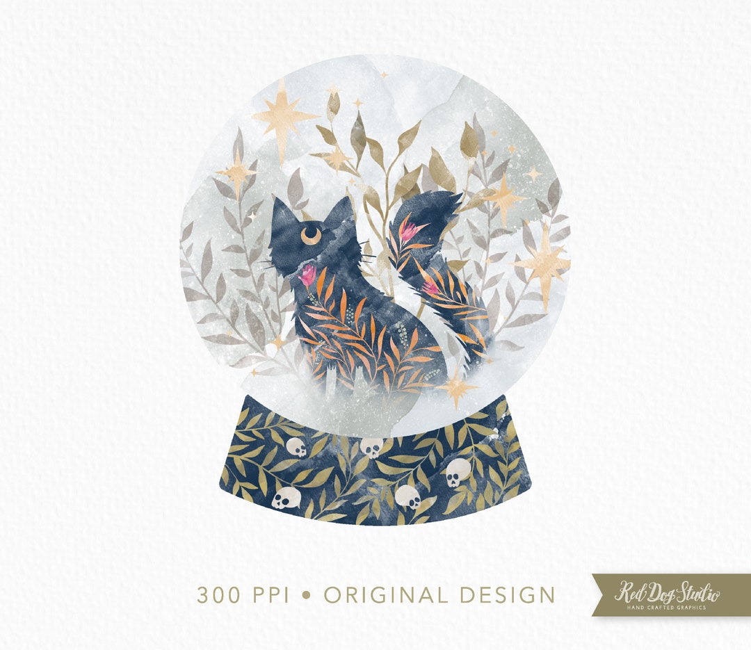 Magic Cat PNG Clipart Image, Watercolor Cat Magic Crystal Ball ...