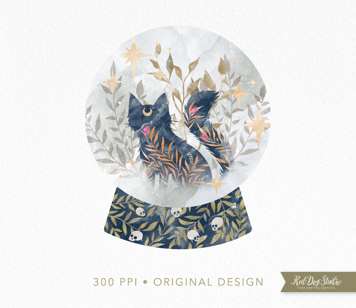 Magic Cat PNG Clipart Image Watercolor Cat Magic Crystal Ball - Etsy