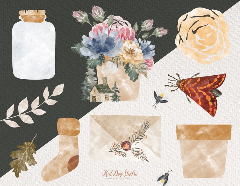 Farmhouse Clipart, Watercolor Clipart, Watercolor Cottage, Watercolor ...