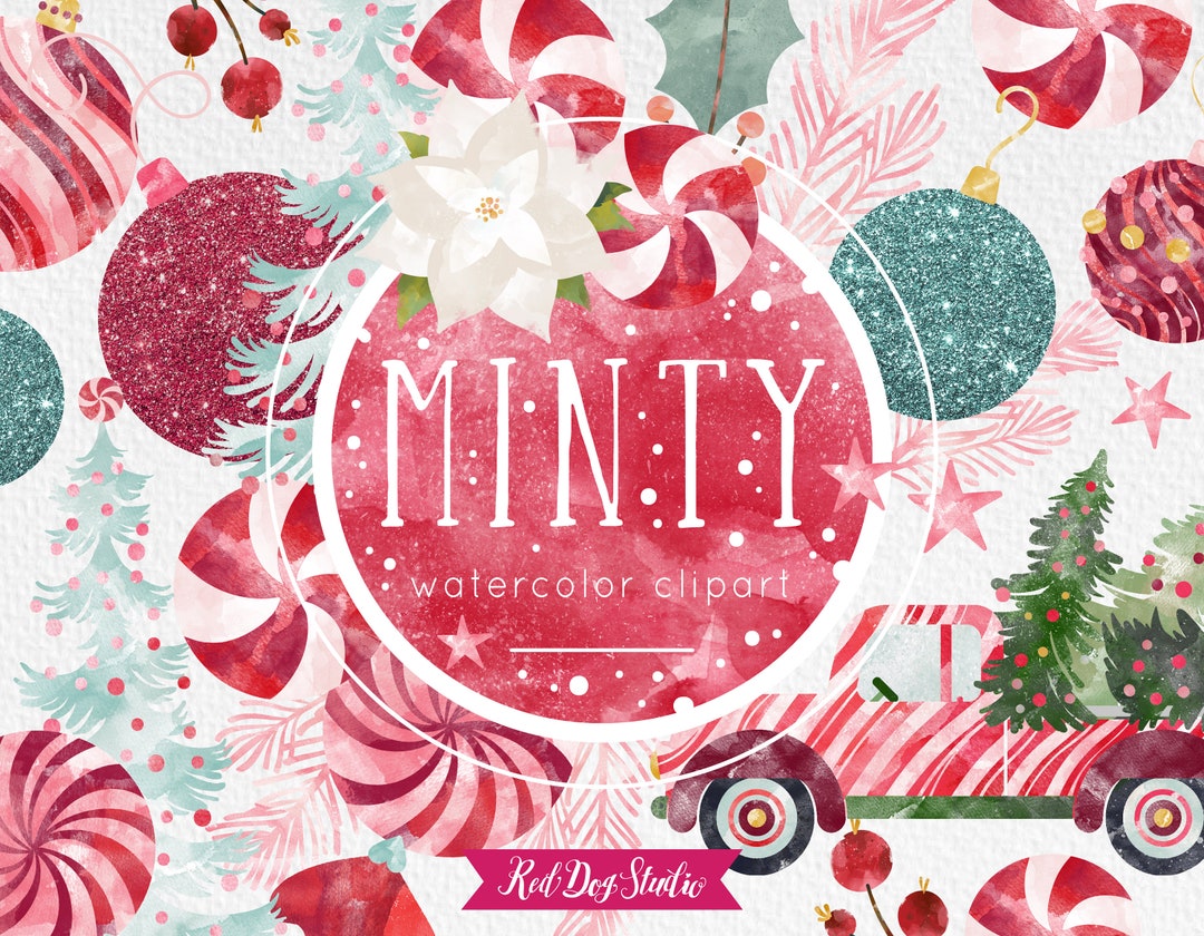 Watercolor Christmas Clipart, Pink Christmas Clipart, Glitter ...