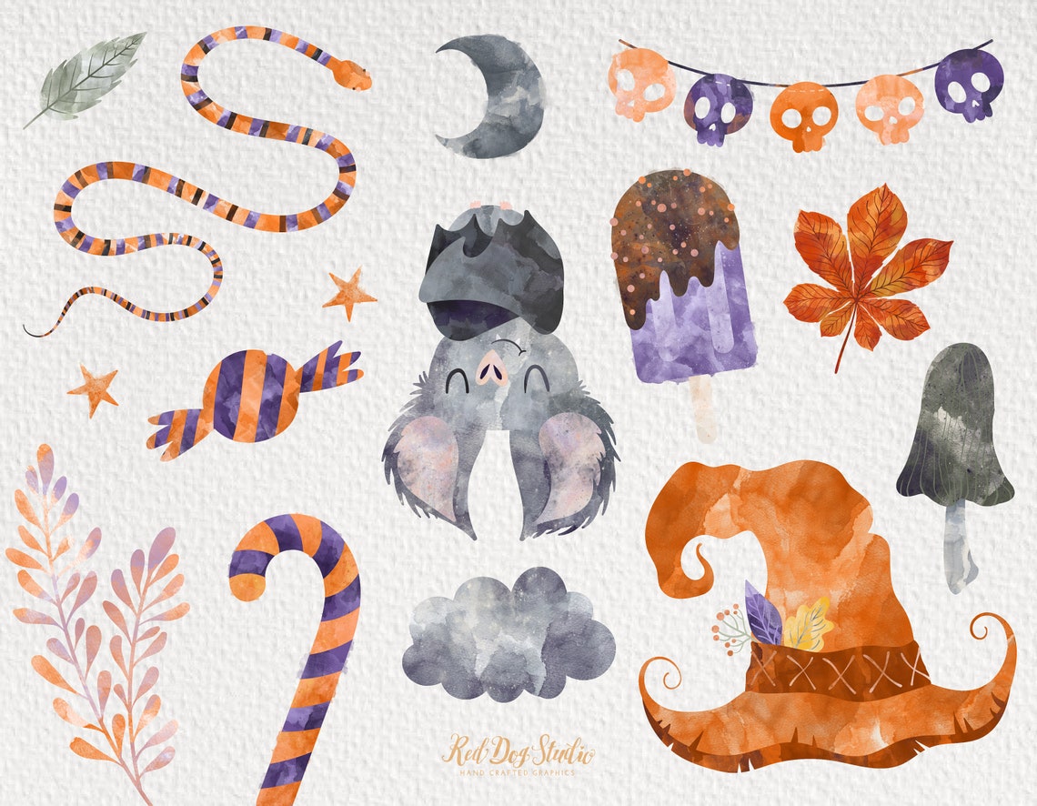Halloween Watercolor Clipart Watercolor Halloween Clip Art - Etsy
