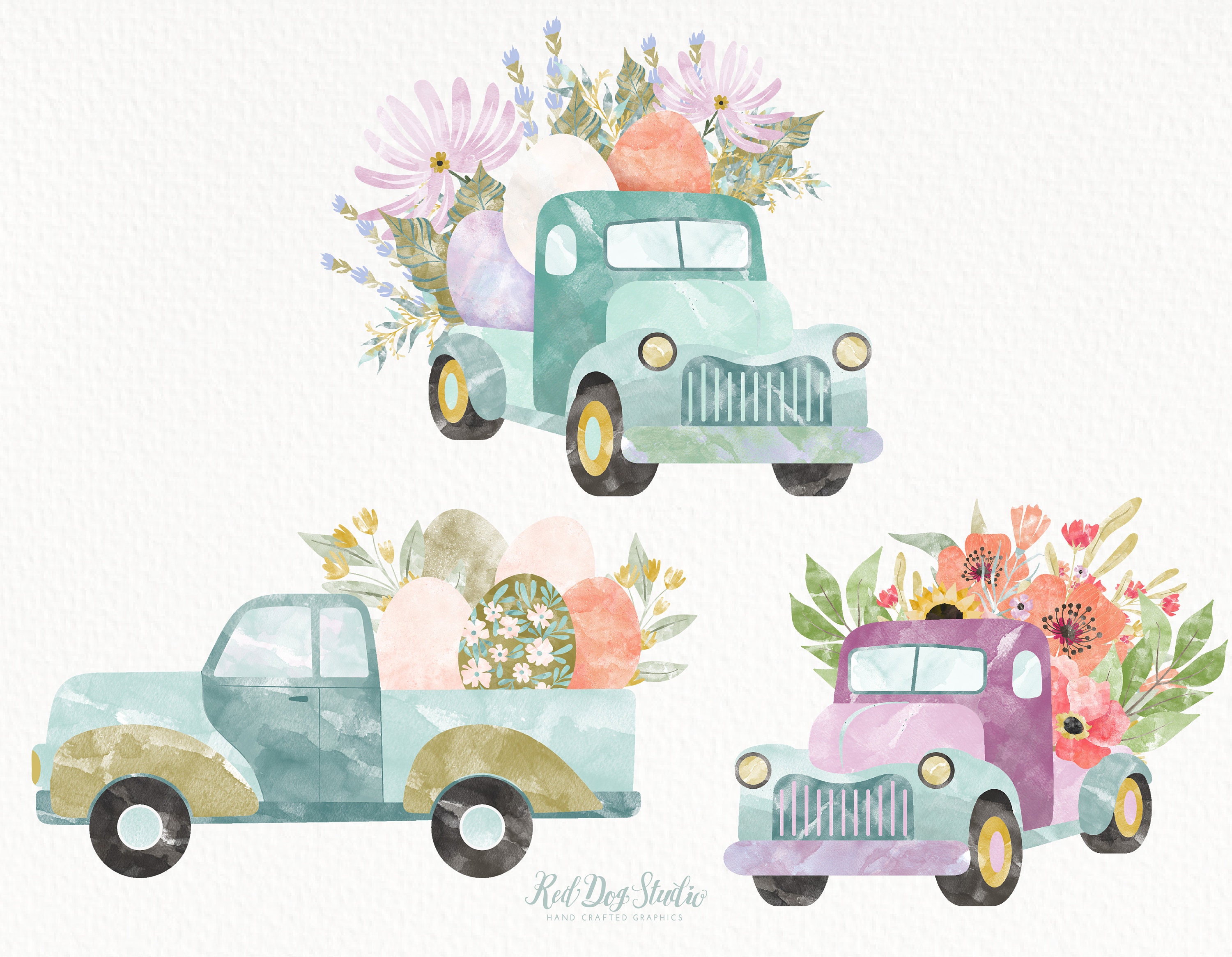 Watercolor Easter Truck Clip Art Images Watercolor Truck With - Etsy
