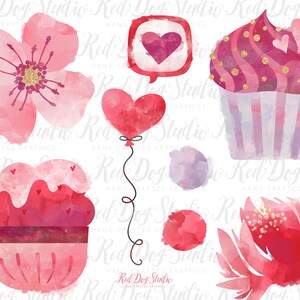 Valentine Clip Art, Watercolor Valentines Day Clipart Illustrations ...