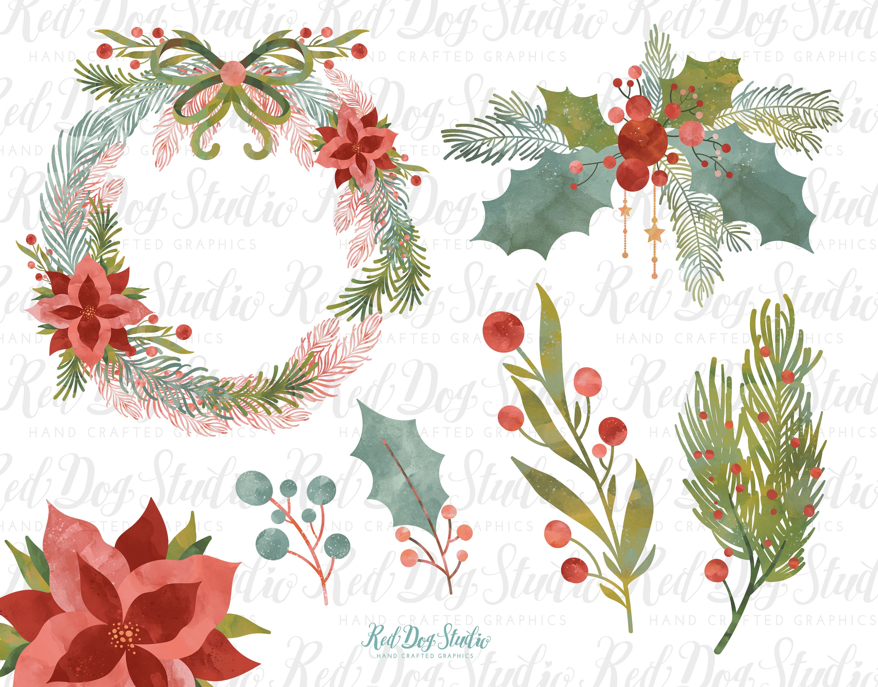 Winter Christmas Watercolor Holiday Greenery Woodland - Etsy