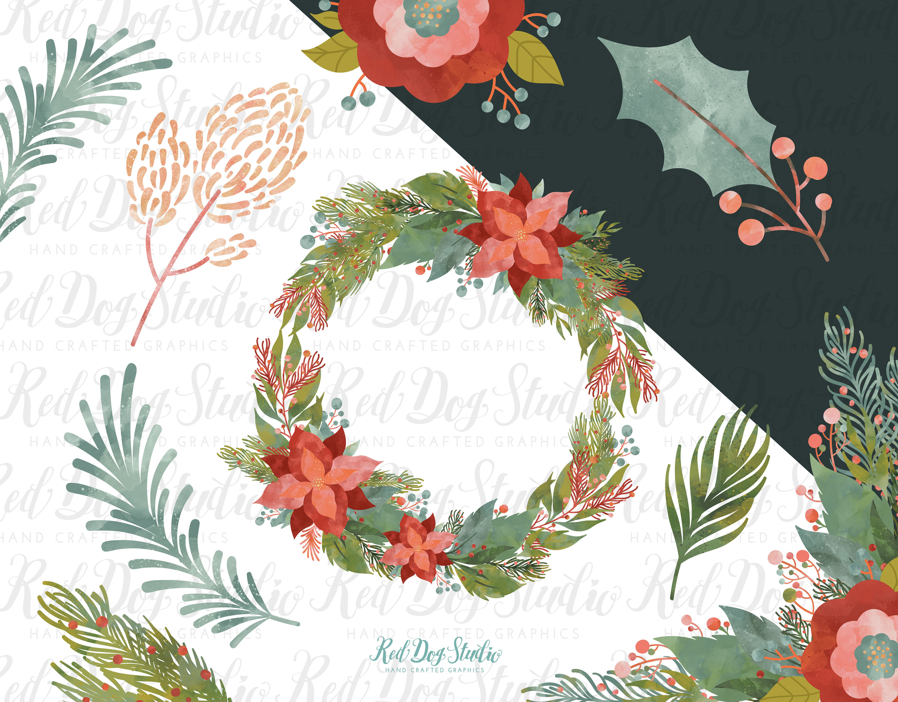 Winter Christmas Watercolor Holiday Greenery Woodland - Etsy