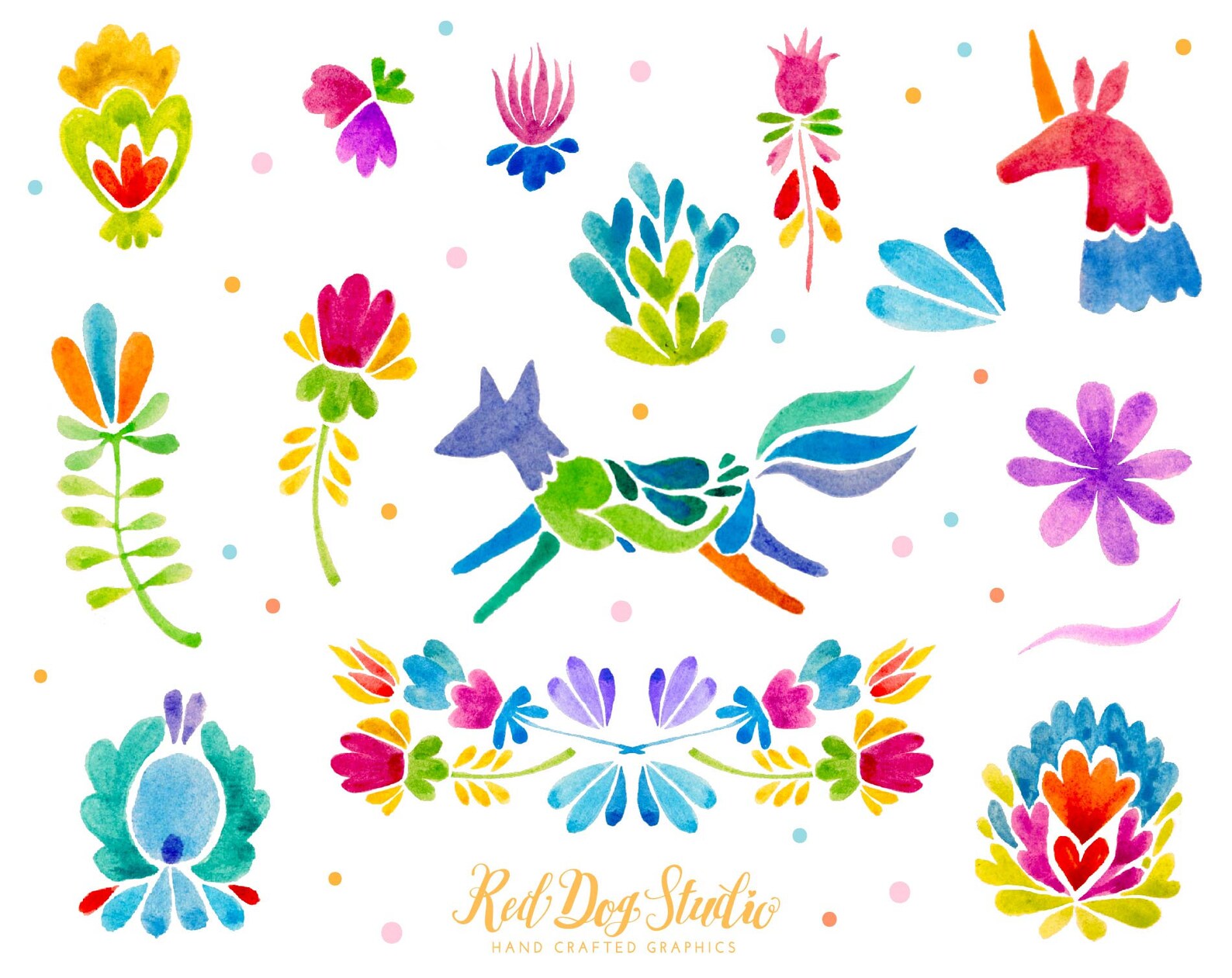 Mexican Otomi Clipart Mexican Watercolor Floral Clip Art - Etsy