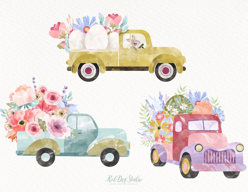 Watercolor Easter Truck Clip Art Images Watercolor Truck With - Etsy