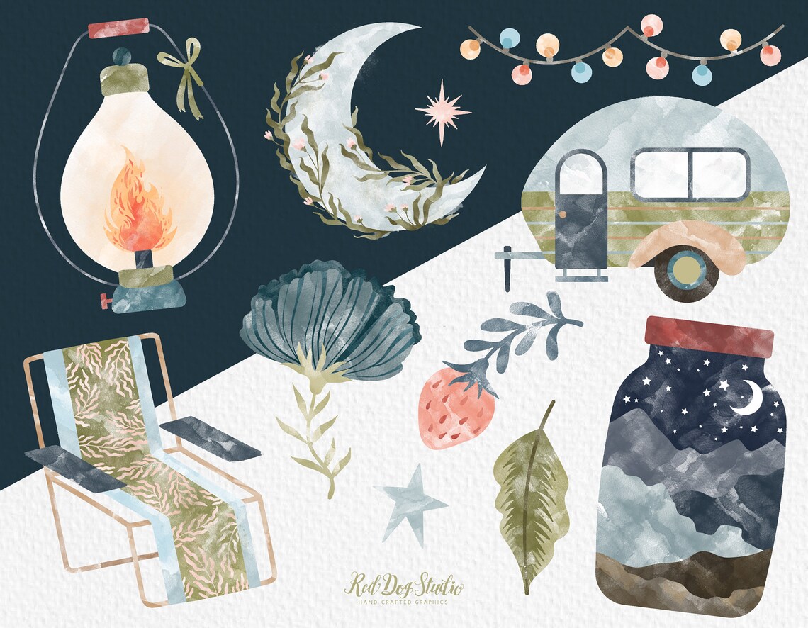 Camper Watercolor Clip Art PNG Camping Summer Clipart String - Etsy Canada